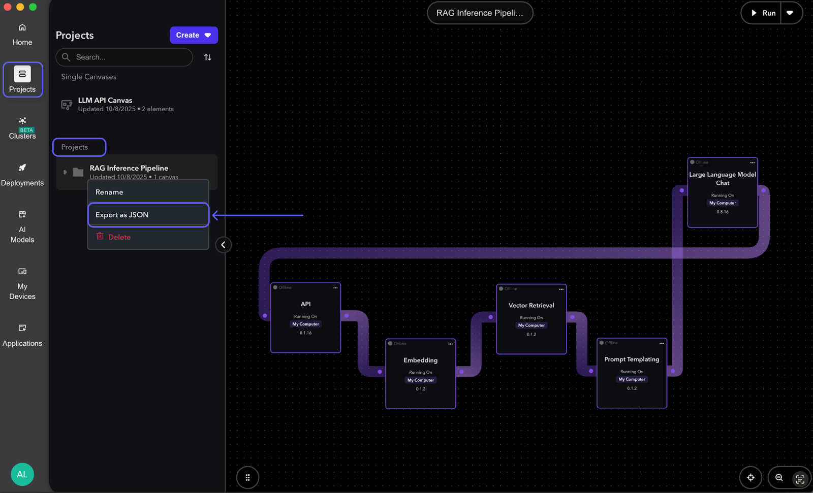 Exporting and Importing a Canvas or Project – webAI